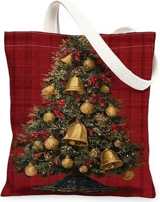 Generic Sacs fourre-tout en toile pour sapin de No&euml;l, d&eacute;coration festive, sacs de courses l&eacute;gers et r&eacute;utilisables pour cadeaux, plage, voyage, Rouge, 13x15 In