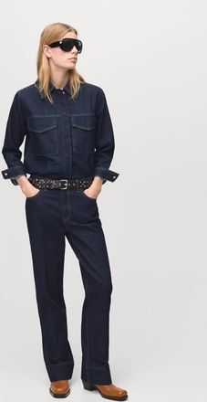 Mango Jean droit revers couture bleu fonc&eacute; - Femme - 32 - MANGO