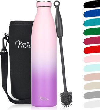 Milu Edelstahl Trinkflasche 350ml, 500ml, 750ml, 1L, 1,5L - Thermosflasche für Kinder Erwachsene auslaufsicher Isolierflasche Kohlensäure geeignet- inkl. R