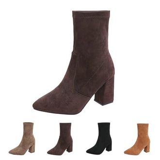 Generic Bottines pour femmes avec talon &eacute;l&eacute;gantes - Bottines pour femmes avec talon pointu, bottines &agrave; enfiler, talon bloc, bottines en daim, demi-bottes, tal