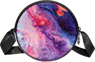 Generic Sac &agrave; bandouli&egrave;re Circle pour femme, petit sac &agrave; bandouli&egrave;re violet artistique avec fermeture &eacute;clair, bretelles r&eacute;glables, sac &agrave; main rond d&eacute;contract&eacute;