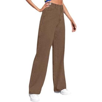 Generic Jean &agrave; enfiler pour femme taille haute - Jean extensible &agrave; jambe droite - Coupe ajust&eacute;e - Pantalon tube droit avec poches - Pantalon d&eacute;contract&eacute; pour 