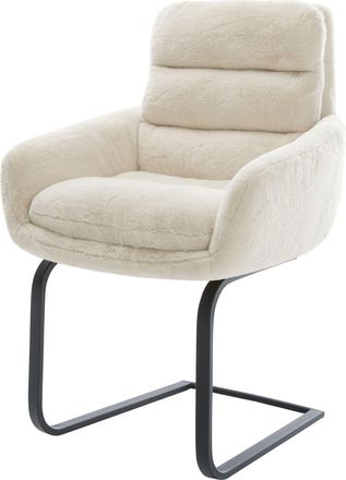 DELIFE Schwingstuhl Abelia-Flex mit Armlehnen Freischwinger flach Schwarz Plüsch Creme-Weiß