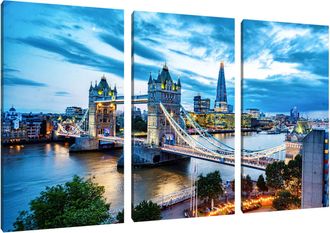 Pixxprint Beleuchtete Tower Bridge am Abend, Leinwandbild 3 Teilig, Gesamtmaß: 120x80cm, Wandbild, Dekoration, fertig gespannt, Kein Poster