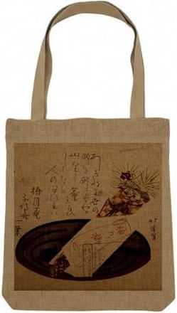 Fabulous Sac Shopping Tote Bag Aspect Lin - Estampe Japonaise 11 Art D&eacute;licat Original Vintage - Sac de Courses Toile Epaisse 360g Beige Naturel Cabas Port&eacute; Epa