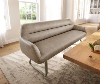 DELIFE Esszimmerbank Taya-Flex 200 cm Mikrofaser Beige Vintage Kufengestell flach Effektfinish Titan Taschenfederkern, B&auml;nke
