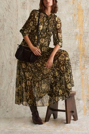 Gerard Darel Robe boh&egrave;me en mousseline &agrave; motif Ikat - ADA - Noir