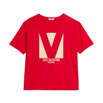Valentino Garavani T-Shirt mit rotem Logo-Print - - Tops - Herren - Rot - S