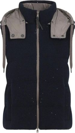 Brunello Cucinelli Femme, Vestes, Bleu, Taille: 38 FR Gilet Zipp&eacute; &agrave; Capuche
