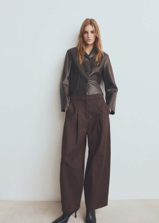 Mango Veste cuir synth&eacute;tique poches chocolat - Femme - XXS - MANGO