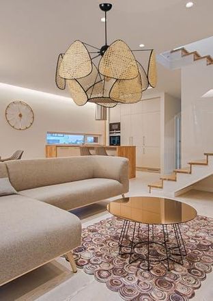 Opviq Elegant Rattan Chandelier, 70 cm Diameter, Adjustable Height, Metal Body with Natural Rattan Cap, E27 Socket, Max 40W | Perfect for Modern Spaces