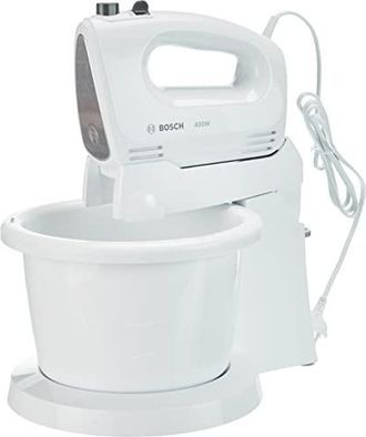 Bosch CleverMixx Elektrischer Mixer mit Schüssel, 3 l, selbstdrehend, 400 W, 4 Geschwindigkeiten und Turbo, Schneebesen und Haken aus Edelstahl für weiche u