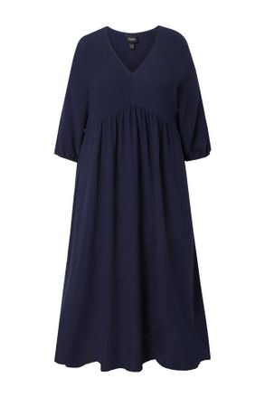 Ulla Popken Maxikleid Musselinkleid A-Linie V-Ausschnitt Langarm