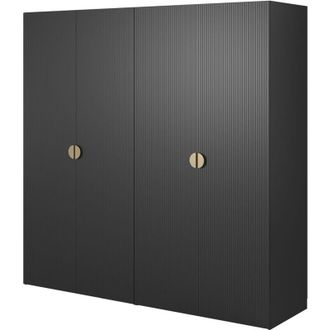 Selsey Moonir - Kleiderschrank 4-t&uuml;rig mit 2 Kleiderstangen, 200 cm, schwarz - Selsey