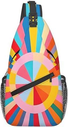 Generic Sacoche Homme Bandouliere Rayons color&eacute;s abstraits Rainbow R&eacute;glable Sling Bag Durable Sac &agrave; Poitrine pour Cyclisme Homme Femme