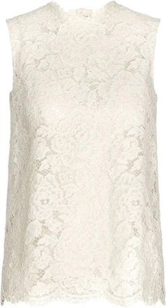Dolce & Gabbana Femme, Tops, Blanc, Taille: 40 FR Haut en dentelle stretch &agrave; fleurs