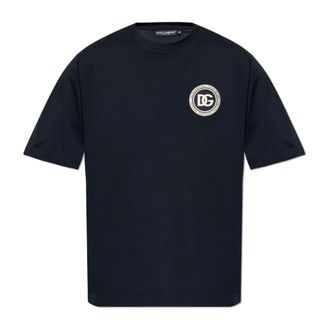 Dolce & Gabbana Homme, Tops, Bleu, Taille: 2XL T-shirt &agrave; &eacute;cusson brod&eacute;