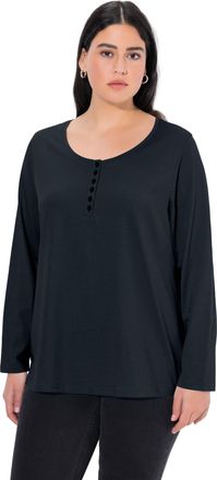 Ulla Popken Damen große Größen Übergrößen bis 64, Oberteil, Langarmshirt, Shirt, Basic, Langarm & Rundhals, Reine Baumwolle schwarz 62+ 700603100-62+