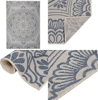 vidaXL Vidaxl - Outdoor-Teppich Flachgewebe 140x200 cm Blaues Muster - Outdoor-Teppich - Terrassenteppich - Balkonteppich - Flachgewebe-Teppich - Wetterfest