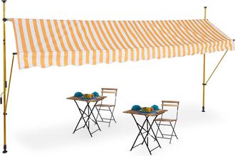Relaxdays Klemmmarkise, 400 cm breit, h&ouml;henverstellbar, ohne Bohren, UV-best&auml;ndig, Sonnenschutz f&uuml;r Balkon, wei&szlig;-orange
