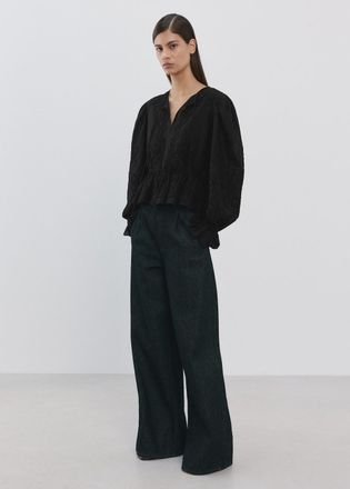 Mango Blouse en coton fleurs brod&eacute;es noir - Femme - S - MANGO