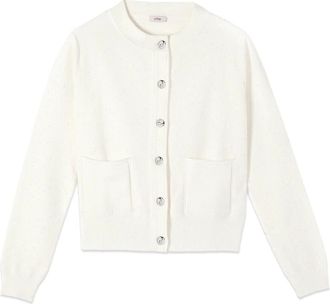 Oltre Femme, Pulls, Blanc, Taille: 40 FR Cardigan Veste avec Micro Sequins