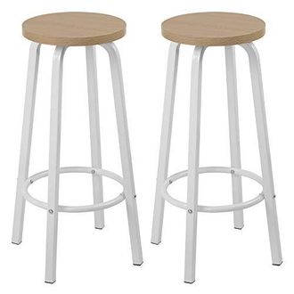 Woltu 2 X Tabourets de Bar Bistro Tabouret Assise Rond en MDF et métal,Chêne Clair BH237hei-2