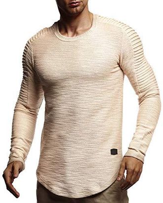 LEIF NELSON LN6326 Sweat &agrave; manches longues pour homme avec col rond Noir - Beige - Small