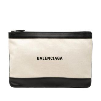 Balenciaga Pre-owned Navy Clip M Canvas Leather Clutch Bag - - Pre-owned - Damen - Beige - ONE SIZE