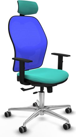 Piqueras y Crespo Ergonomischer B&uuml;rostuhl mit 1D-Armen, h&ouml;henverstellbare Lendenwirbelst&uuml;tze und Kopfteil, h&ouml;henverstellbar und neigbar, Blau/T&uuml;rkis