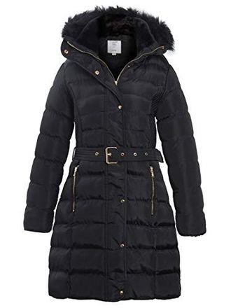 SS7 Femmes Rembourré en Fausse Fourrure Manteau Parka (Noir, 38)