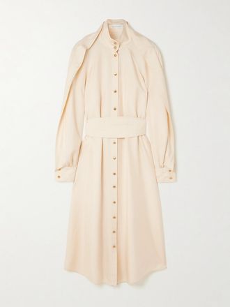 Zimmermann Luna Obi Ruffled Gathered Silk Midi Shirt Dress - Cream