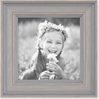 Photolini Bilderrahmen Skandinavischer Landhaus-Stil Grau-Braun 10x10 cm Massivholz mit Shabby-Chic Note/Fotorahmen/Wechselrahmen