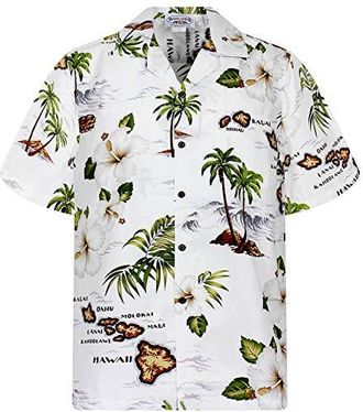 Pacific Legend Original Chemise-Hawaienne, Manche-Courte, Island, Blanc, 3XL