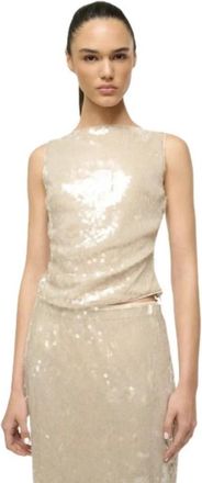 Staud Staud, Femme, Tops, Beige, Taille: 40 FR Haut &agrave; encolure bateau &agrave; sequins avec drap&eacute;