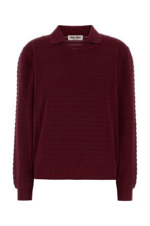 Miu Miu Embroidered Cotton Polo Collar Sweater - Burgundy