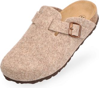 Bonova Wesel: Filzpantoffel in beige, Größe 46. Hausschuhe aus weichem Wollfilz, mit Kork-Fußbett, hergestellt in der EU