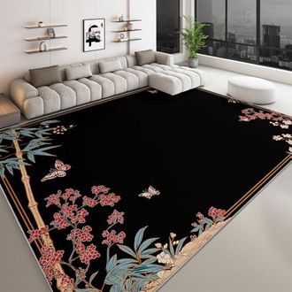 Generic Tapis pour Salon Antid&eacute;rapant 160 x 230 cm, Tapis Lavables &agrave; Poils Courts Style Japonais Illustration Floral Animal pour Cuisine Salle &agrave; Manger Bureau