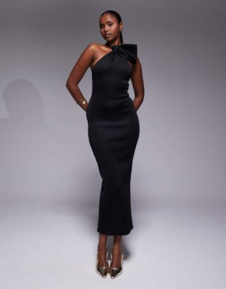 Asos Robe longue sculpt&eacute;e avec noeud &agrave; lencolure - Noir