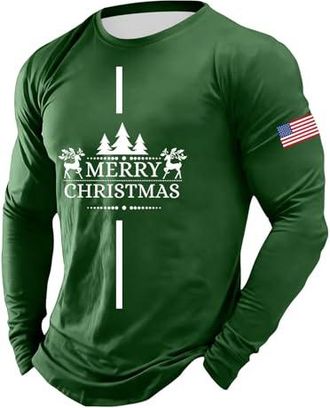 Generic T-shirt &agrave; manches longues et col rond pour les vacances, t-shirt graphique doux, d&eacute;contract&eacute;, coupe d&eacute;contract&eacute;e, chemise fantaisie, vert fonc&eacute;, 3XL