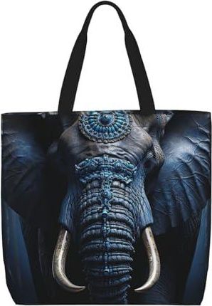 Generic Bleu &Eacute;l&eacute;phant Noir Sac &Agrave; Bandouli&egrave;re Pliable Tote Bag D&eacute;contract&eacute; Sac Fourre-Tout Pour Voyage Gym Shopping