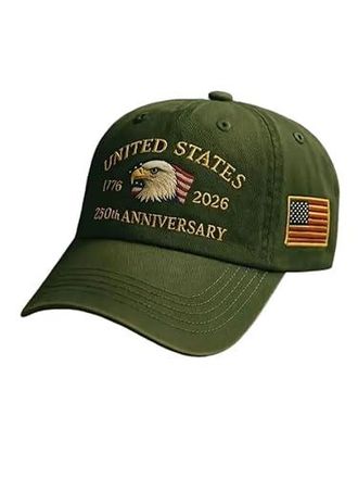 Generic Chapeau unisexe imprim&eacute; drapeau am&eacute;ricain 250e anniversaire casquette patriotique r&eacute;glable, Vert, M