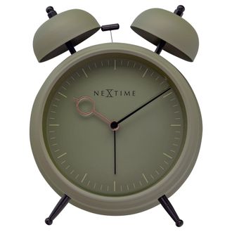 NeXtime Tischwecker 15x18x7cm - Leise - Lichtfunktion - Olivgrün - Metall - NeXtime Golden Hour