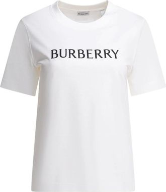 Burberry Femme, Tops, Blanc, Taille: 38 FR Logo Cotton T-shirt