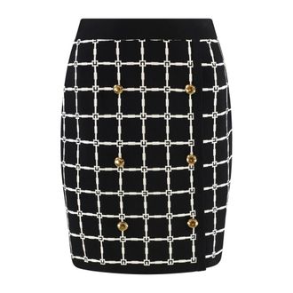 Elisabetta Franchi Logo Jacquard Minirock mit goldenen Kn&ouml;pfen - - Skirts - Damen - Schwarzk - S