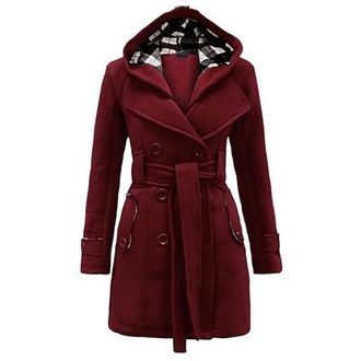 Generic Trench à capuche à manches longues élégant à double boutonnage avec ceinture - Manteau décontracté avec ceinture - Coupe classique pour le printemps, 