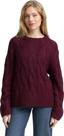 Tom Tailor Damen 1047709 Loose Fit Strickpullover mit Zopfmuster, 10525-Dark Red Mélange, 3XL