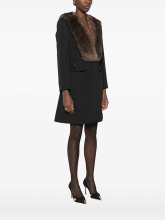 Valentino Faux-Fur Collar Wool Coat - Black