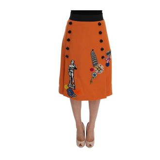 Dolce & Gabbana Orange Wollrock mit Kristall-Pailletten-Applikationen - - Skirts - Damen - Orange - XS