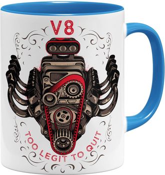 OM3 V8-Big-Block-Power - Tasse | Keramik Becher | 11oz 325ml | Beidseitig Bedruckt | Hellblau